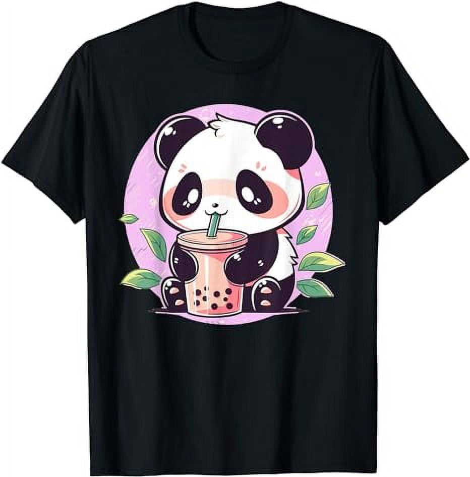 Kawaii Cute Anime Panda Drinking Bubble Boba Tea Girls Teens T-Shirt ...