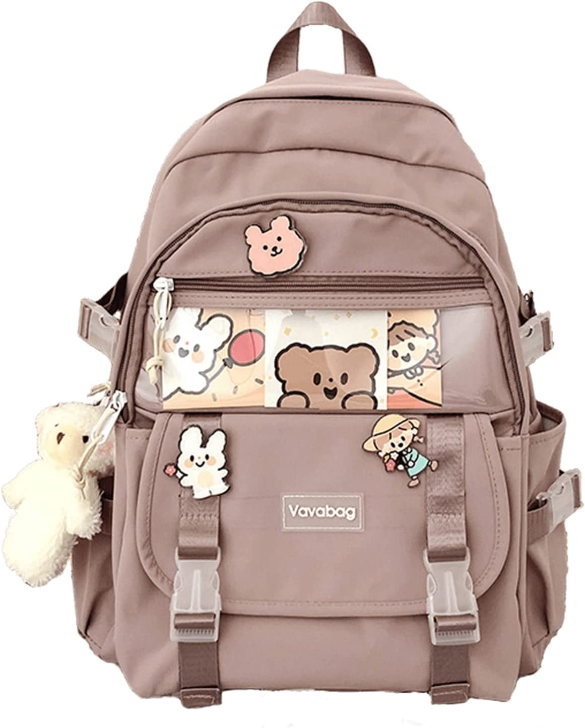 Kawaii Cute Backpack with Bear Pendant & Pins - Back To School Supplies ...
