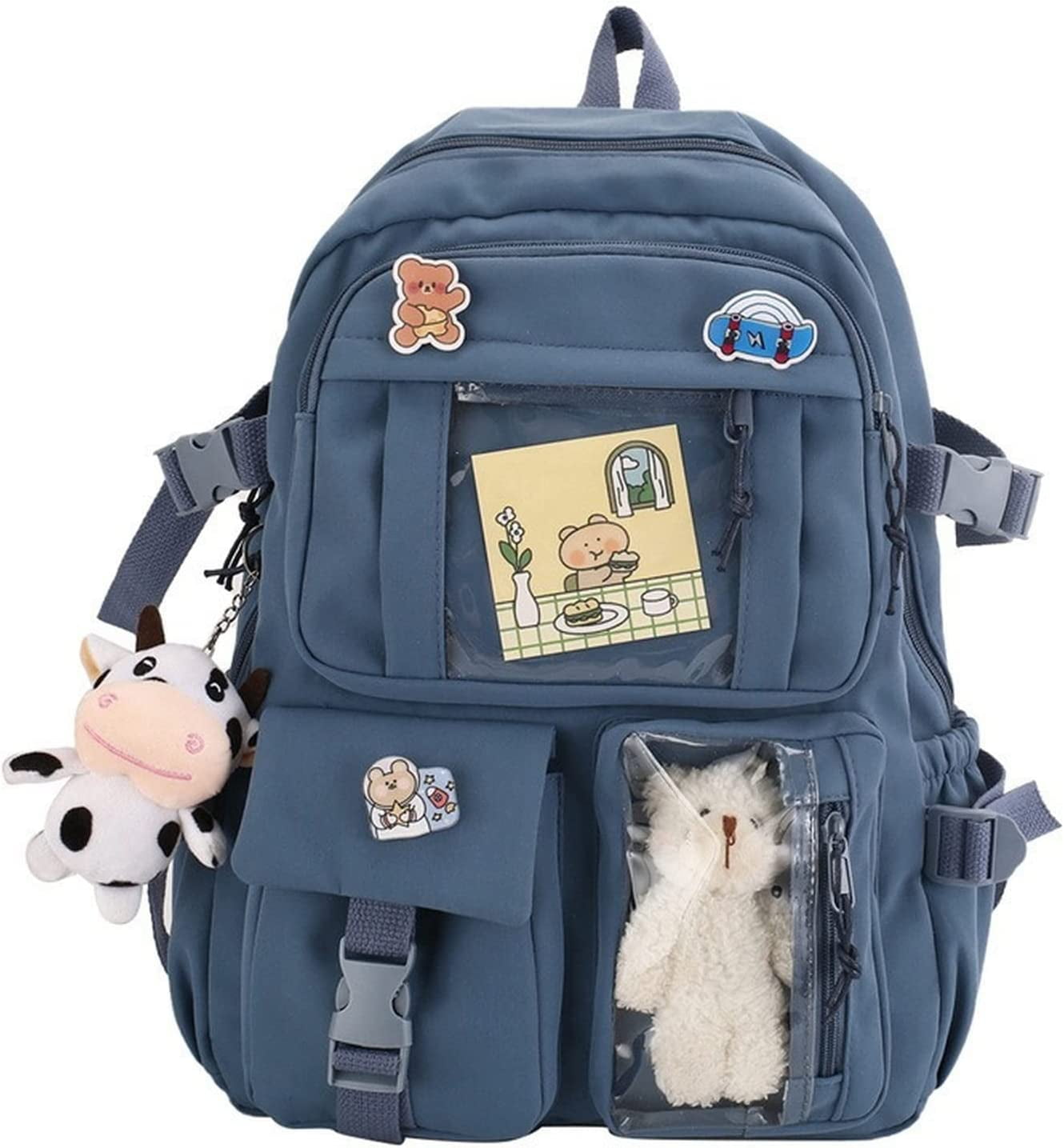Kawaii Cute Bear Backpack with Cow Pendant & Pins - Back To School ...