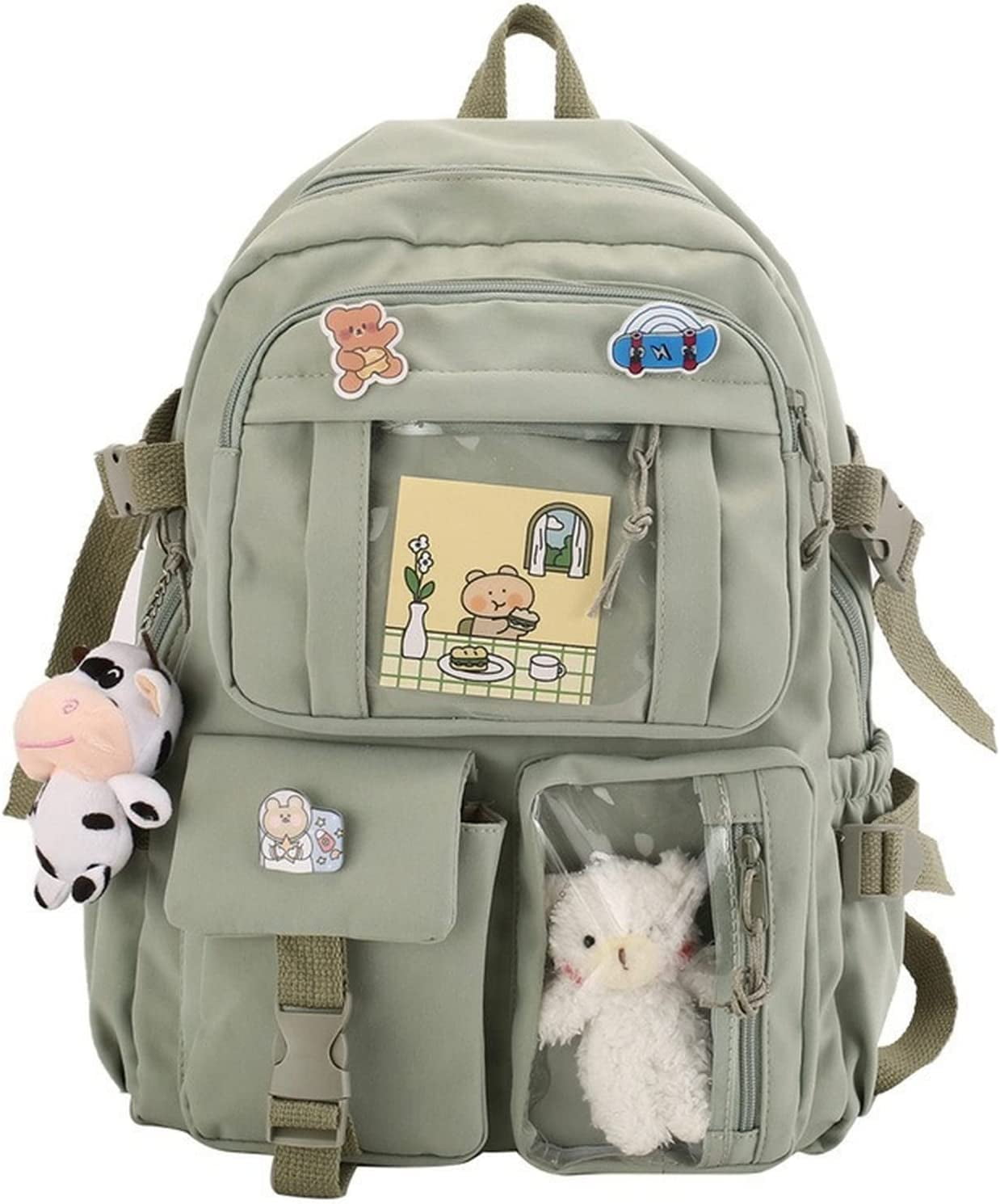 Kawaii Cute Bear Backpack with Cow Pendant & Pins - Back To School ...