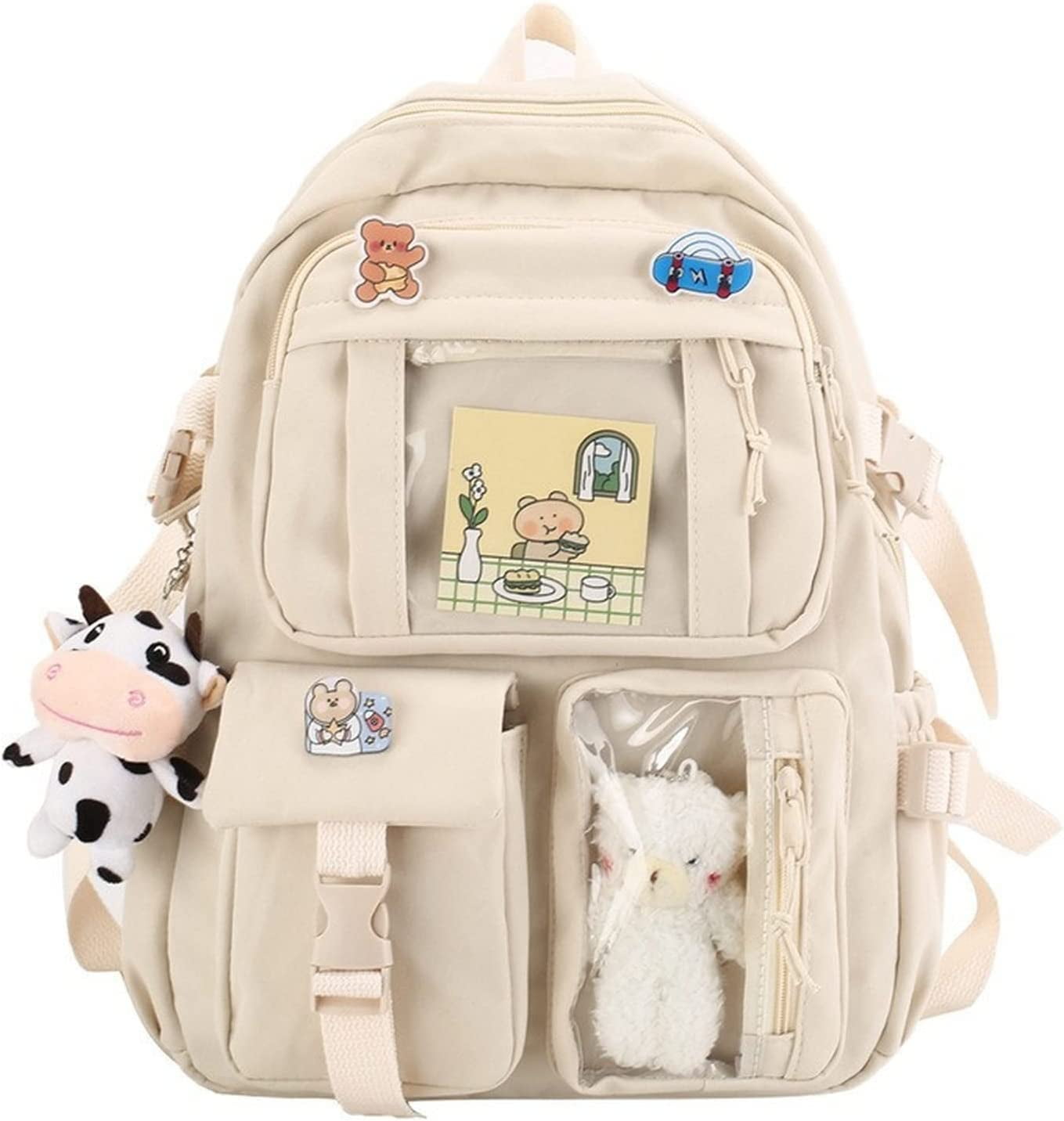 Kawaii Cute Bear Backpack with Cow Pendant & Pins - Back To School ...