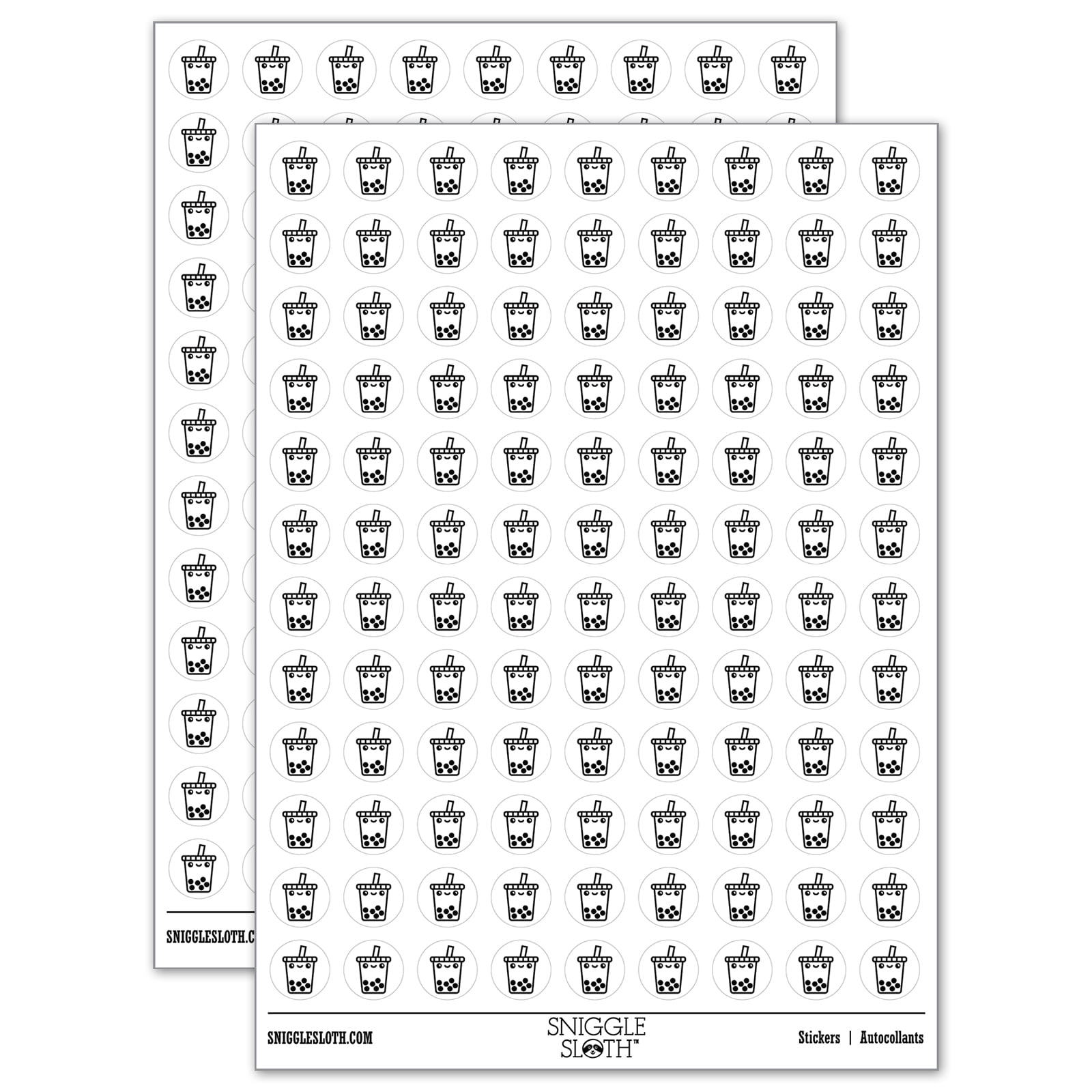 Kawaii Cute Boba Bubble Milk Tea Face 200+ Round Stickers - White ...