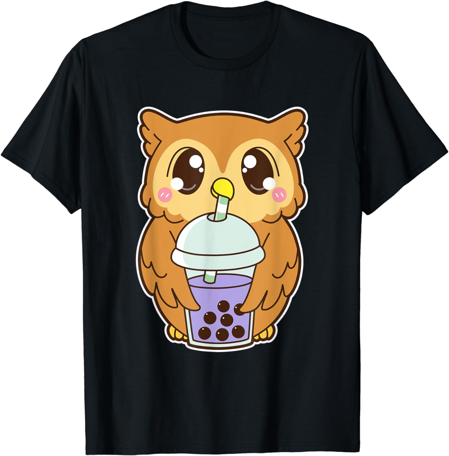 Kawaii Cute Boba Owl Owlet Purple Taro Bubble Pearl Milk Tea T-Shirt ...