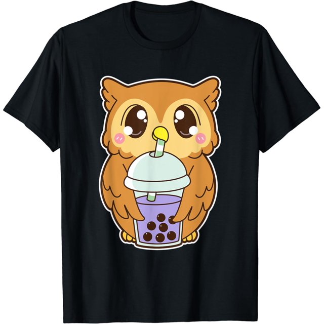 Kawaii Cute Boba Owl Owlet Purple Taro Bubble Pearl Milk Tea T-Shirt ...
