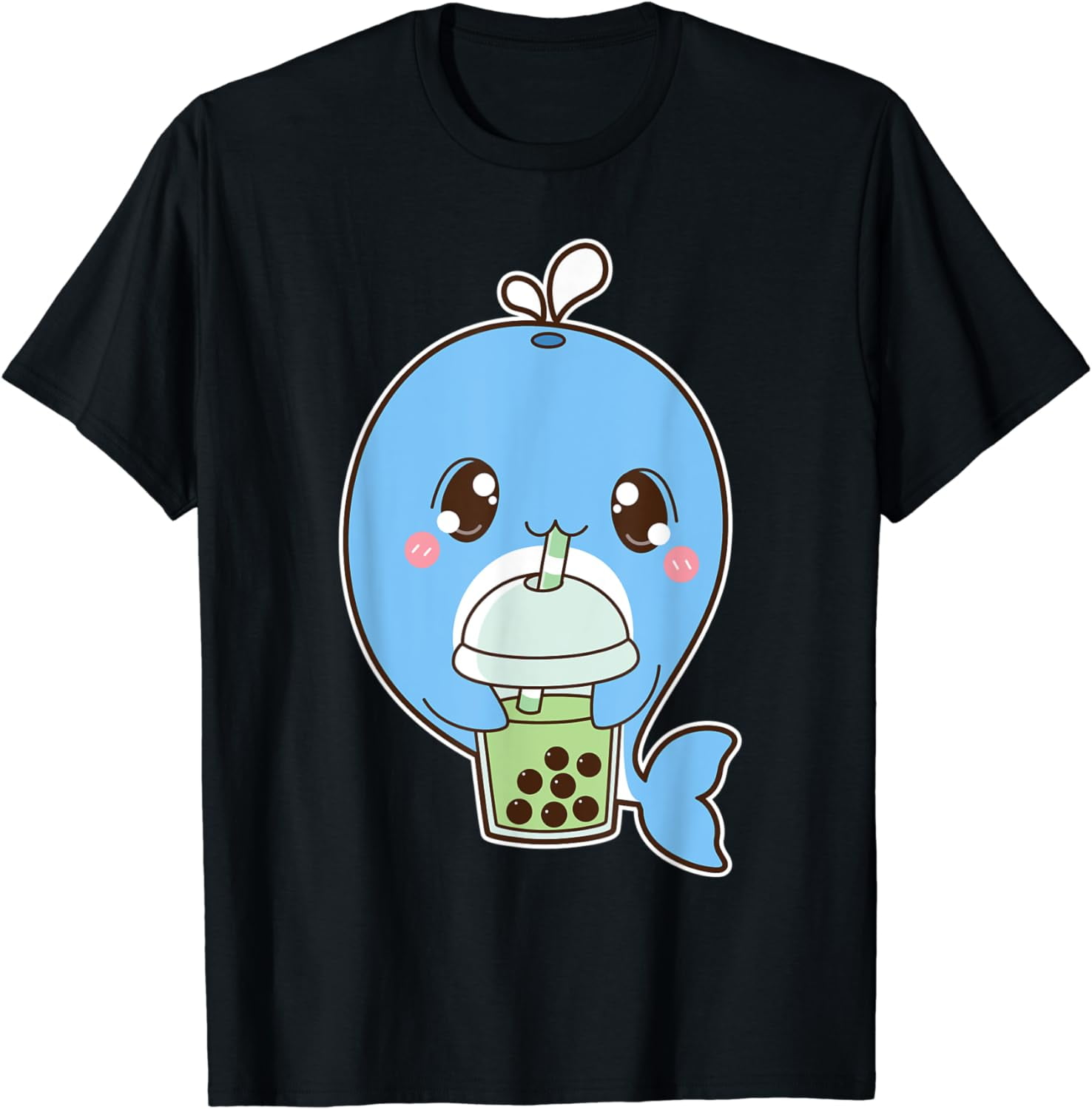 Kawaii Cute Boba Whale Matcha Green Bubble Pearl Milk Tea T-Shirt ...