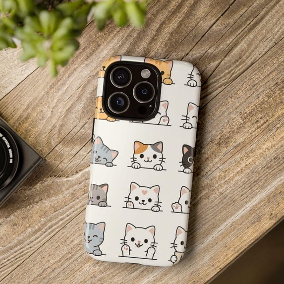 Kawaii Cute Cat Phone Case with Pastel Kitten Faces Art 17 to 11 Pro ...