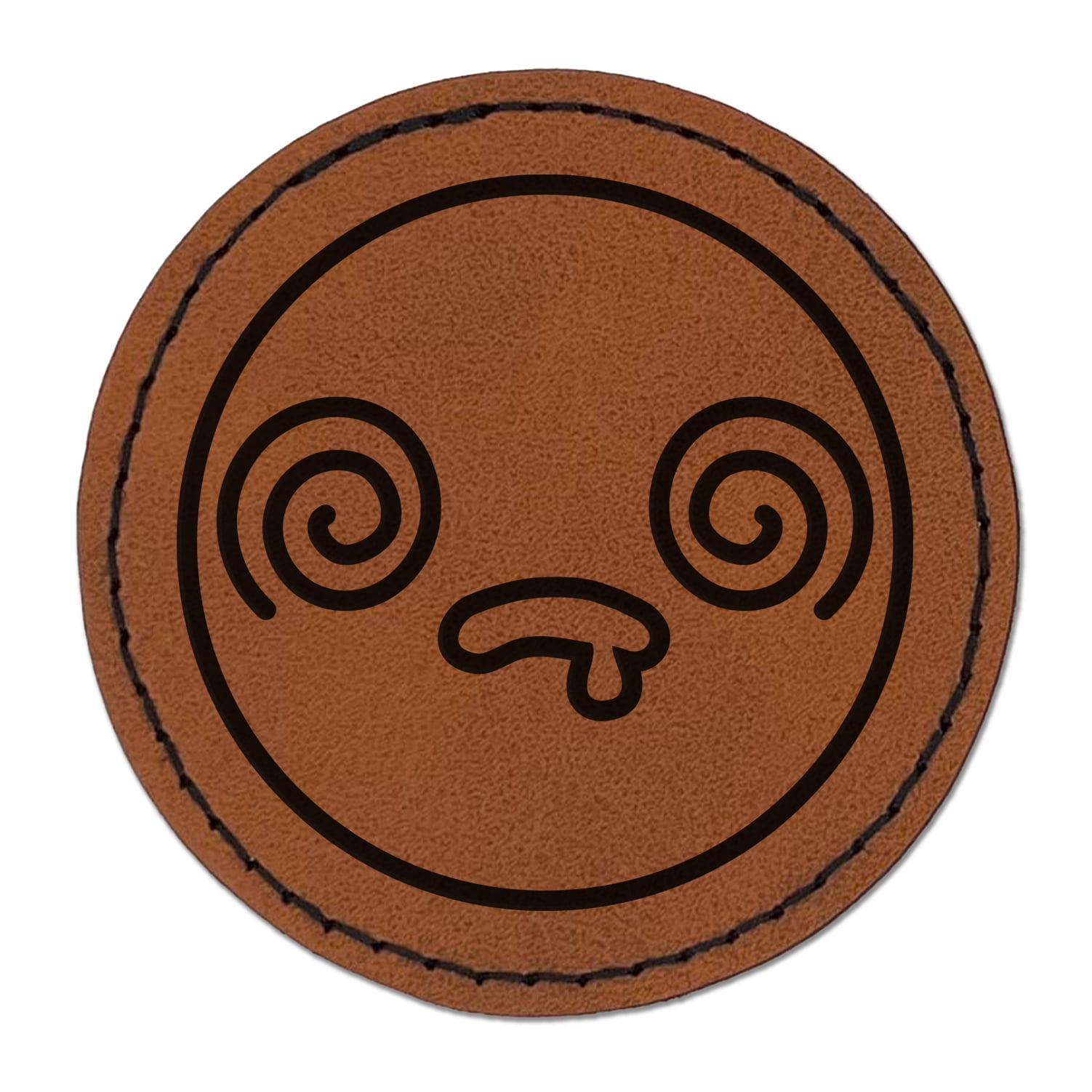 Kawaii Cute Dazed Confused Drool Face 2.5" Faux Leather Round Engraved ...