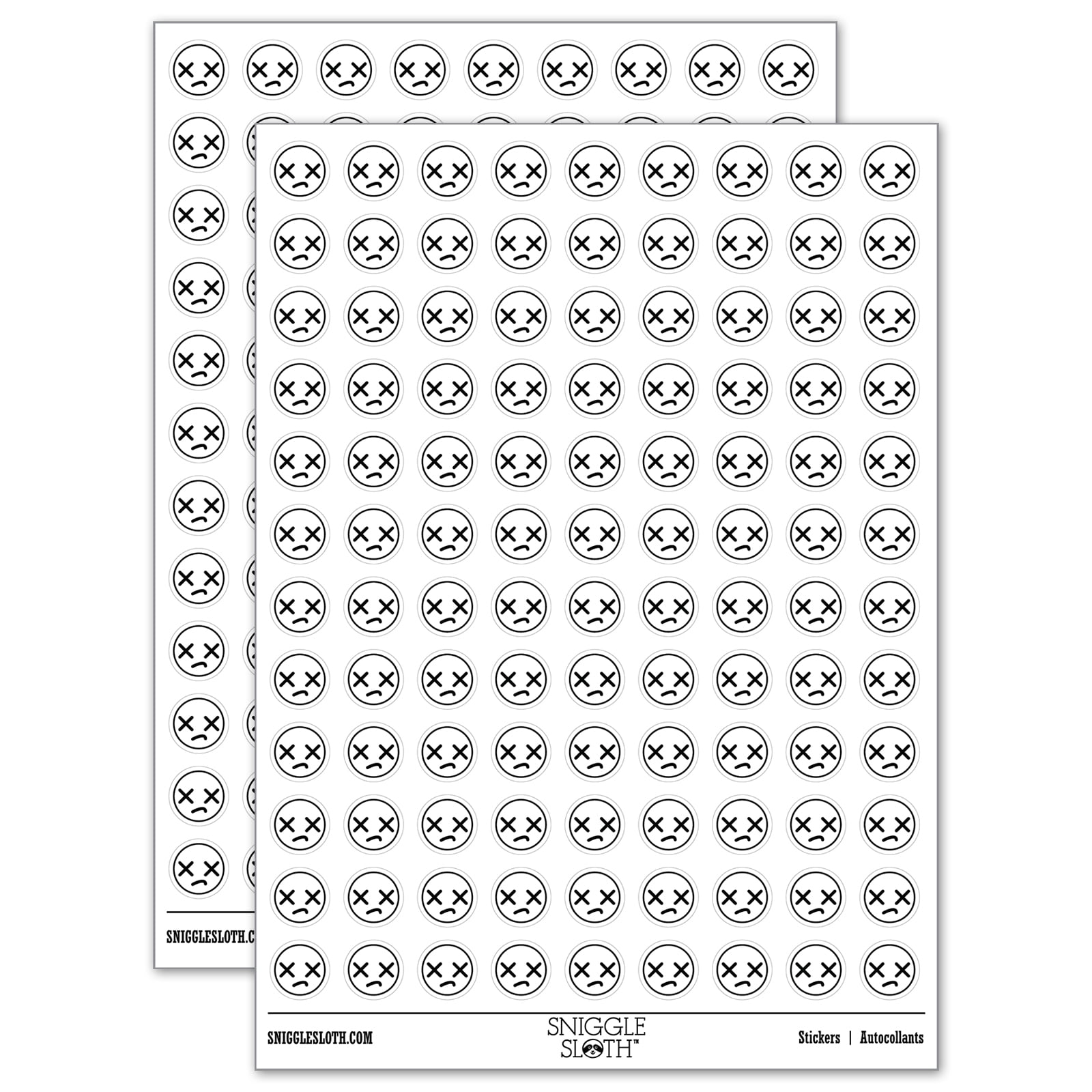 Kawaii Cute Dead X Eyes Face 200+ Round Stickers - White - Matte Finish ...