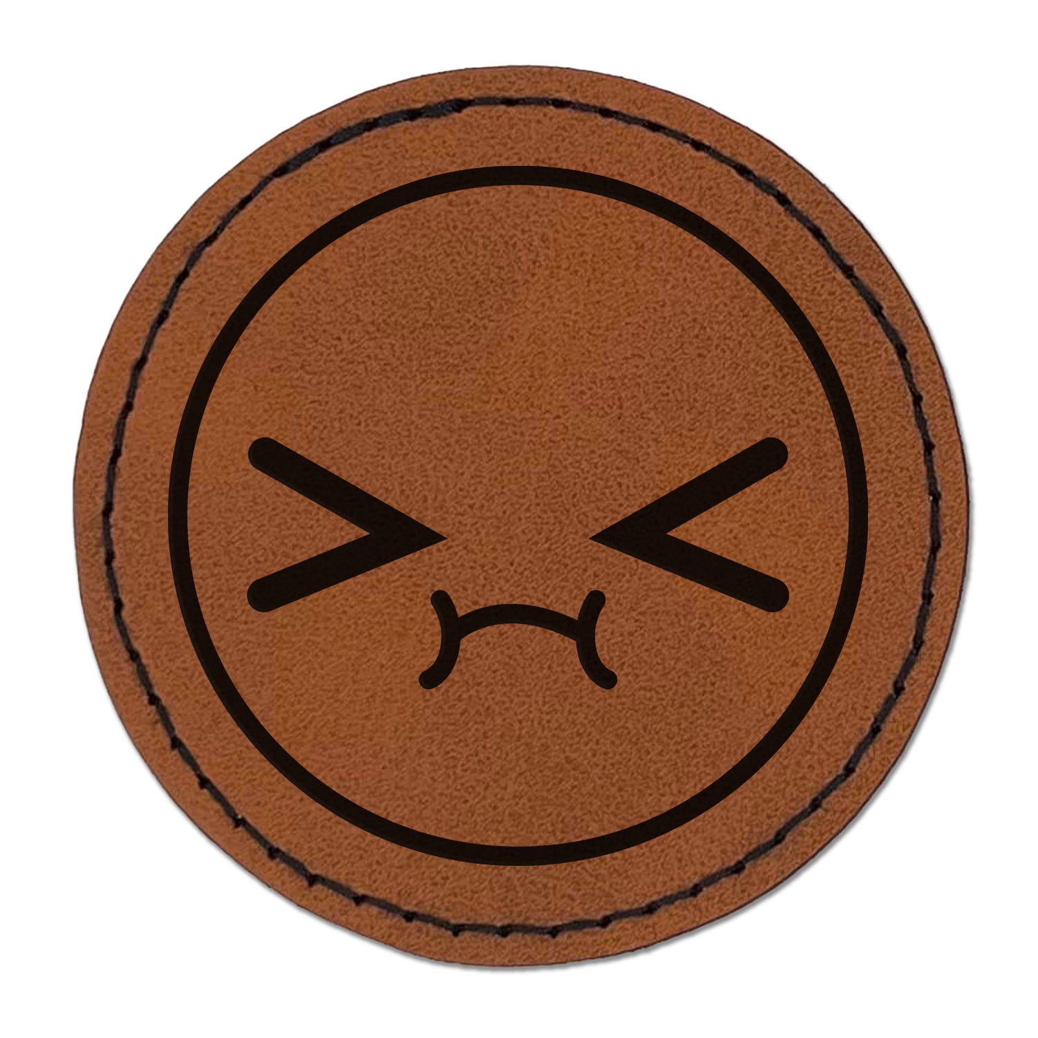 Kawaii Cute Embarrassed Scrunched Face 2.5" Faux Leather Round Engraved ...