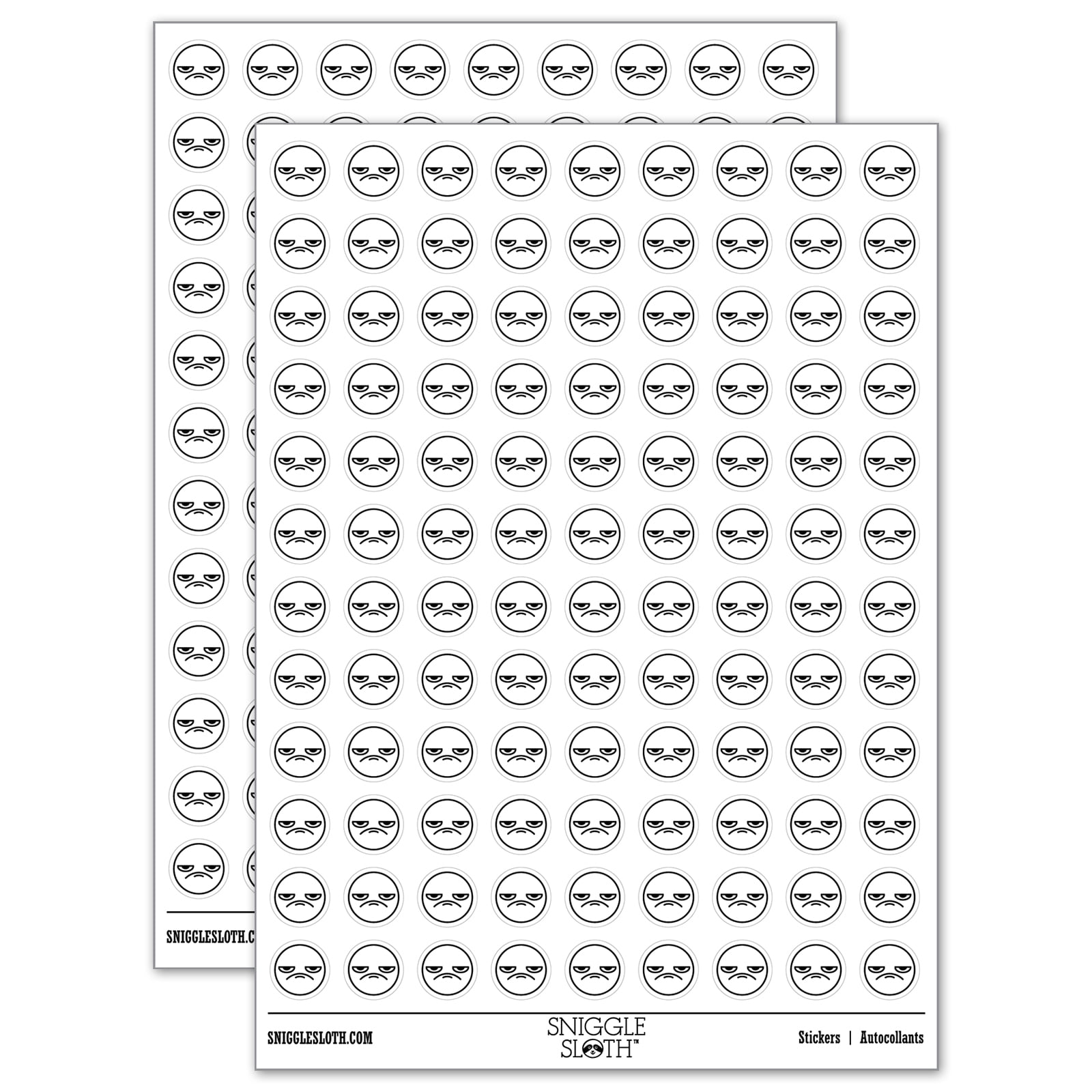 Kawaii Cute Grumpy Meh Face 200+ Round Stickers - White - Gloss Finish ...