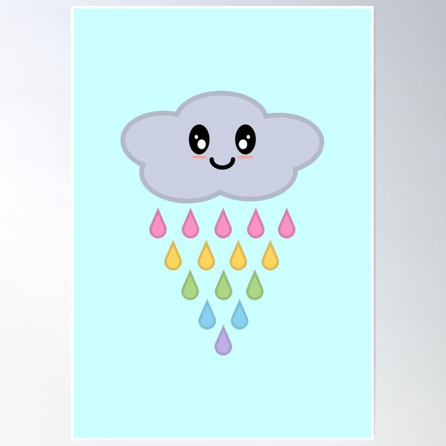 Kawaii Cute Raining Rainbow Rain Cloud In Blue Poster Wall Art, Modern ...