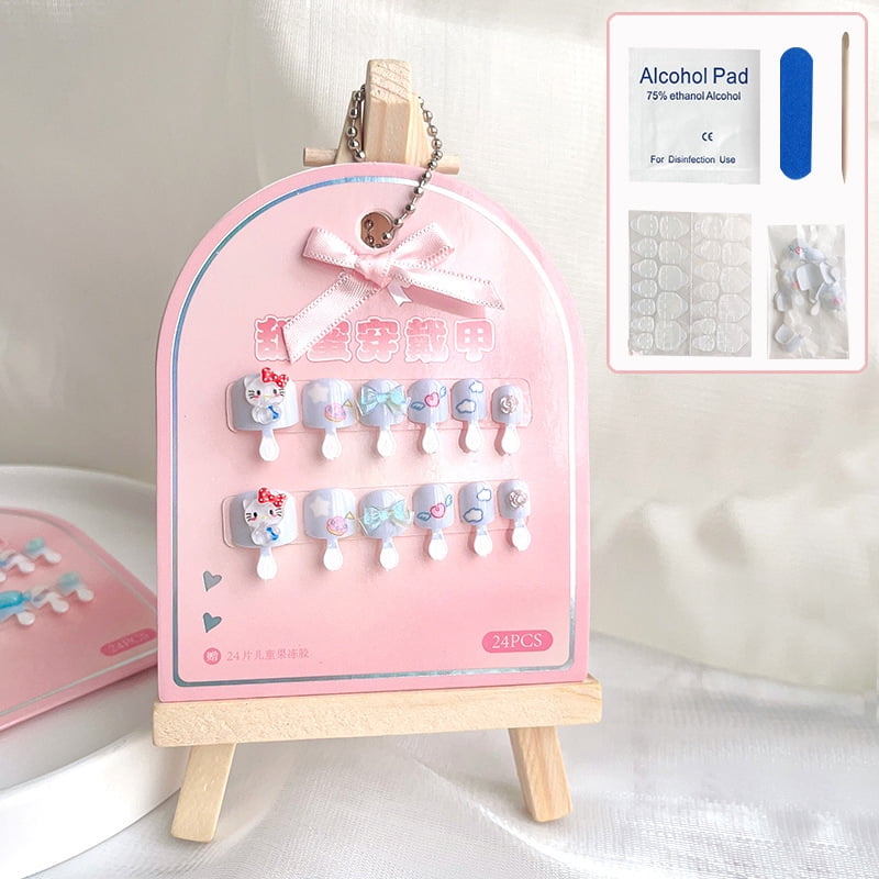 Kawaii Cute Sanrio DIY Hello Kitty Kuromi Cartoon Accessory Children Fake Nails Handwork Press ...