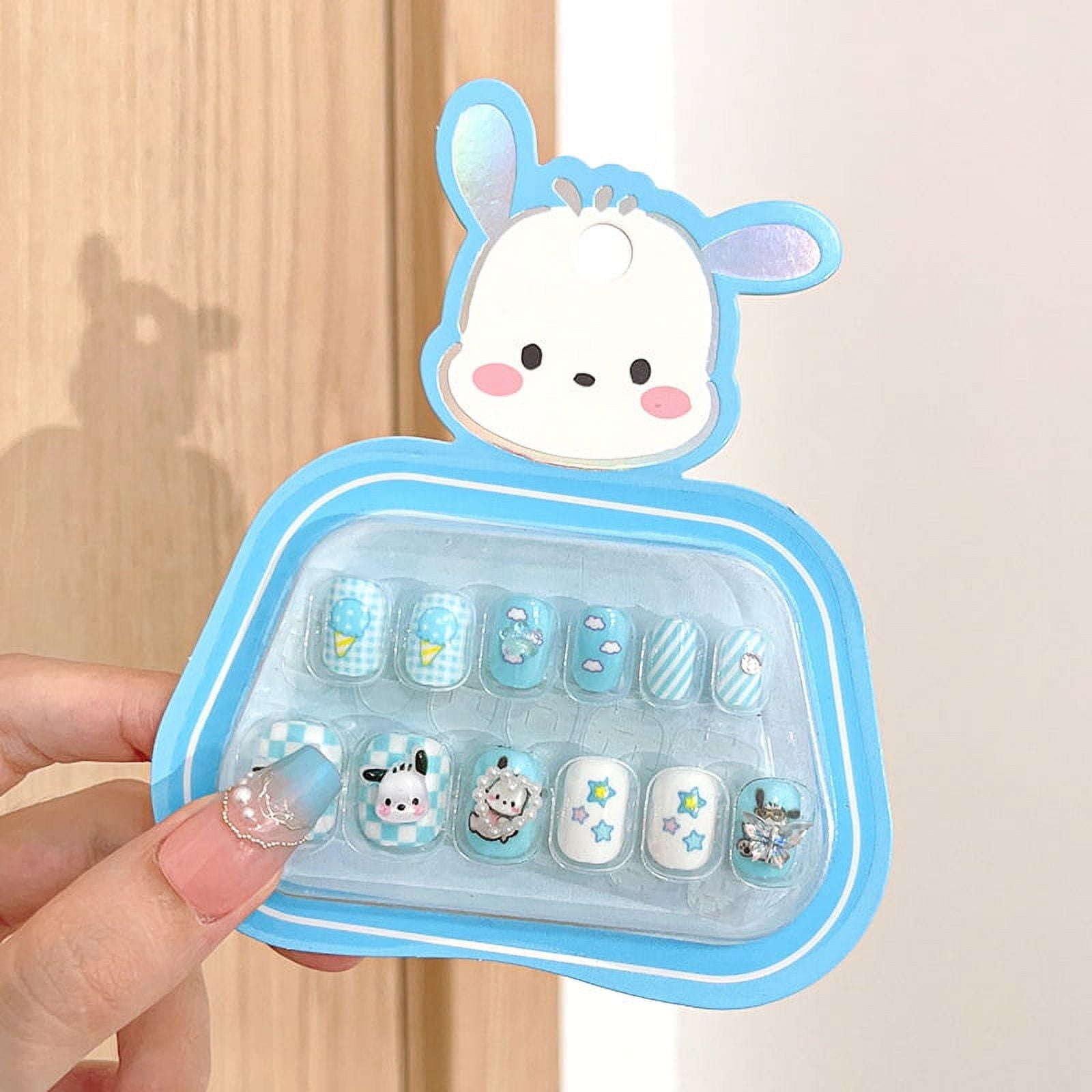 Kawaii Cute Sanrio Hello Kitty Kuromi Children Cartoon Fake Nails Handwork Press-on Nails ...