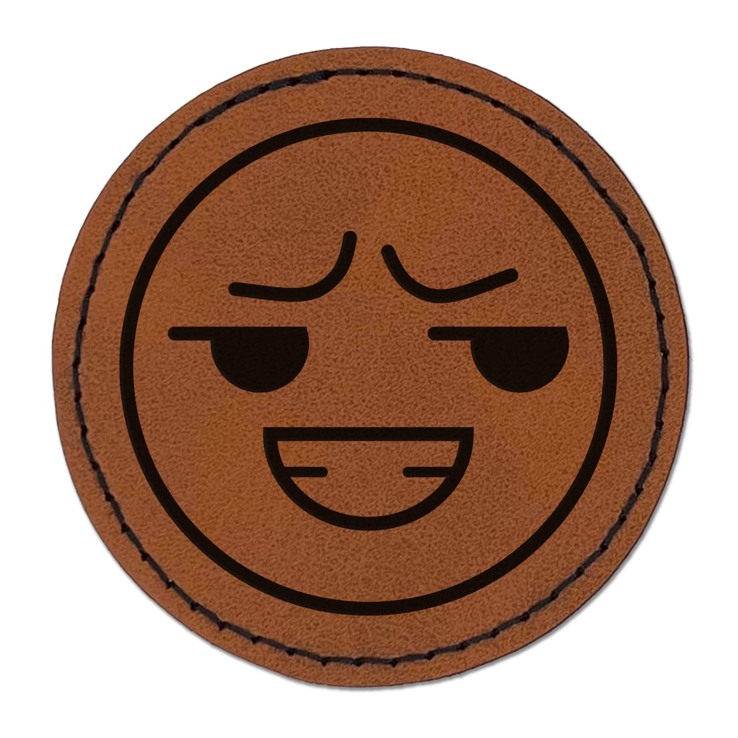 Kawaii Cute Smug Smirk Smile Face 2.5" Faux Leather Round Engraved Iron ...