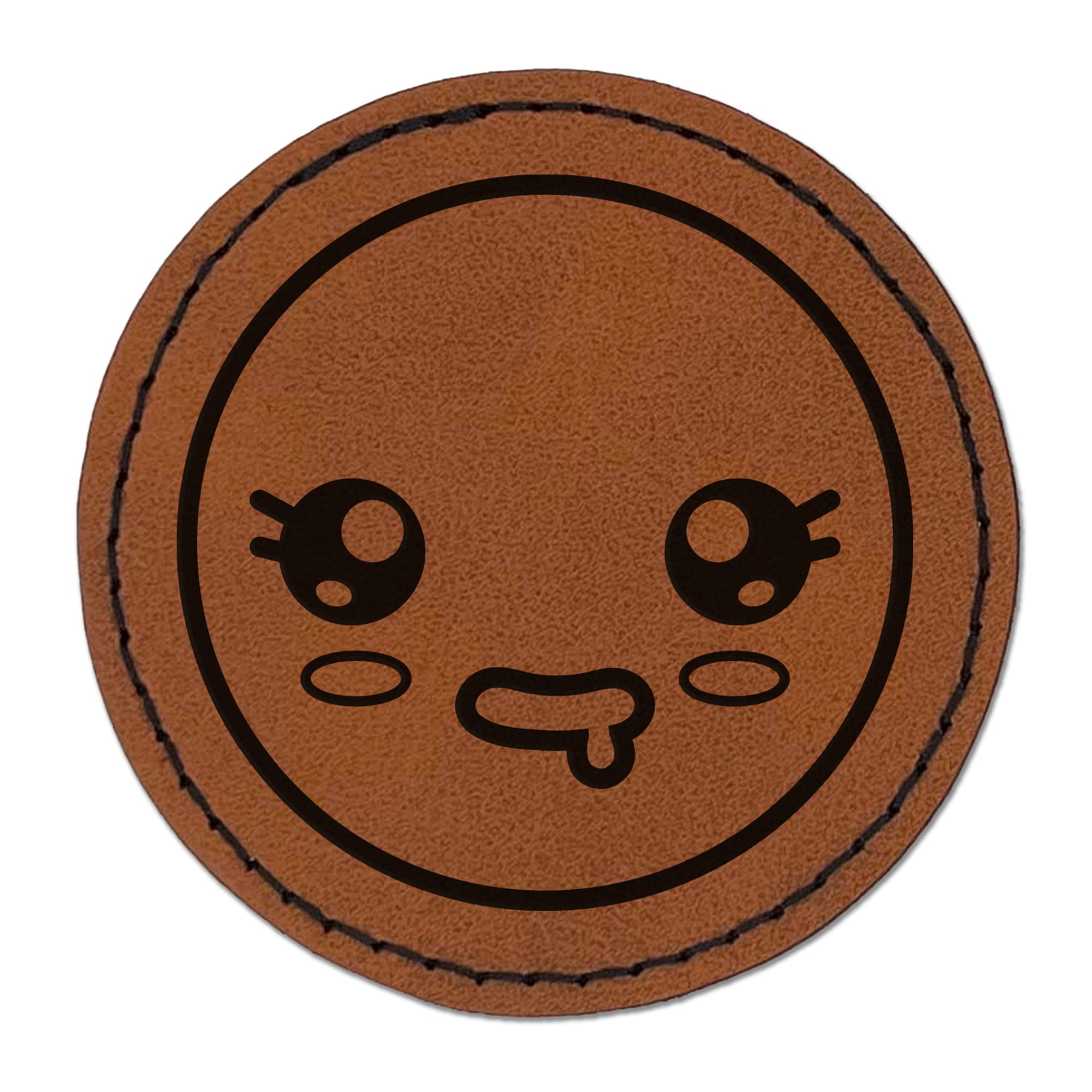Kawaii Cute Sparkly Eyes Drool Face 2.5" Faux Leather Round Engraved ...