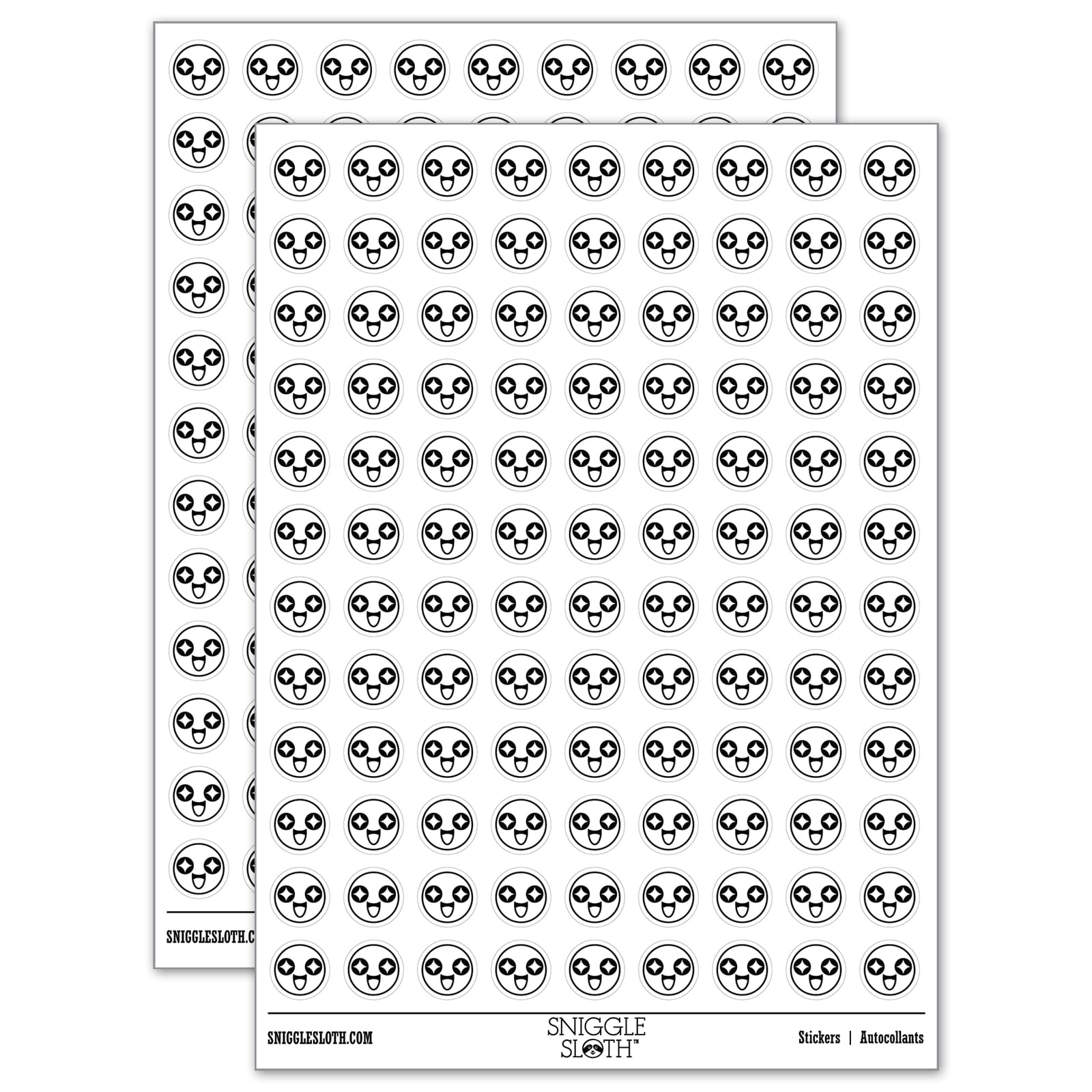 Kawaii Cute Starry Eye Excited Face 200+ Round Stickers - White - Matte ...
