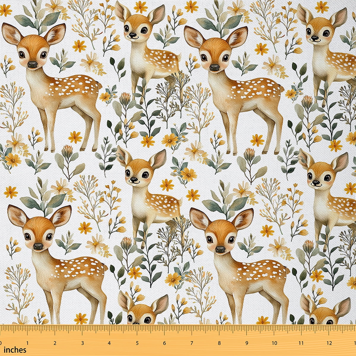 Kawaii Deer Fabric By The Yard,Jungle Animal Upholstery Fabric,Woodland ...