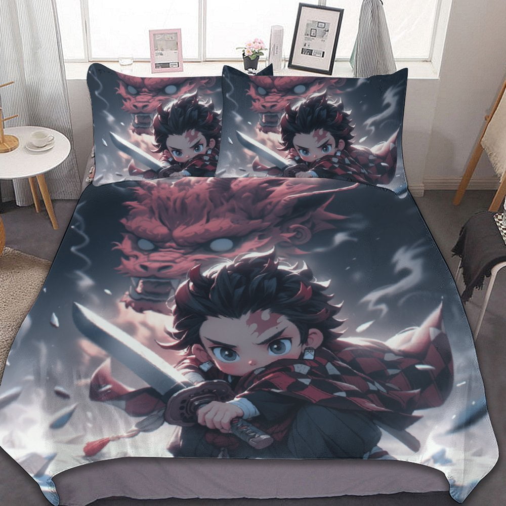 Kawaii Demon Slayer Duvet Cover Set 3D Printed Tanjiro Nezuko Zenitsu ...