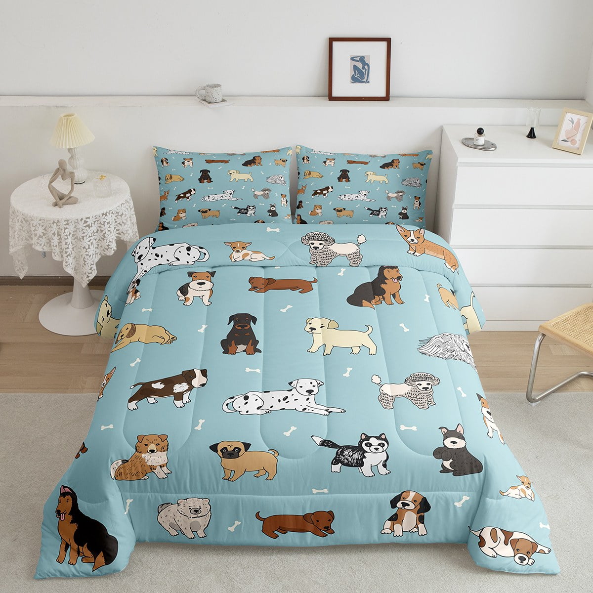 Kawaii Dog Bedding Set Twin Corgi Pug Comforter Set, Cute Animal Duvet ...