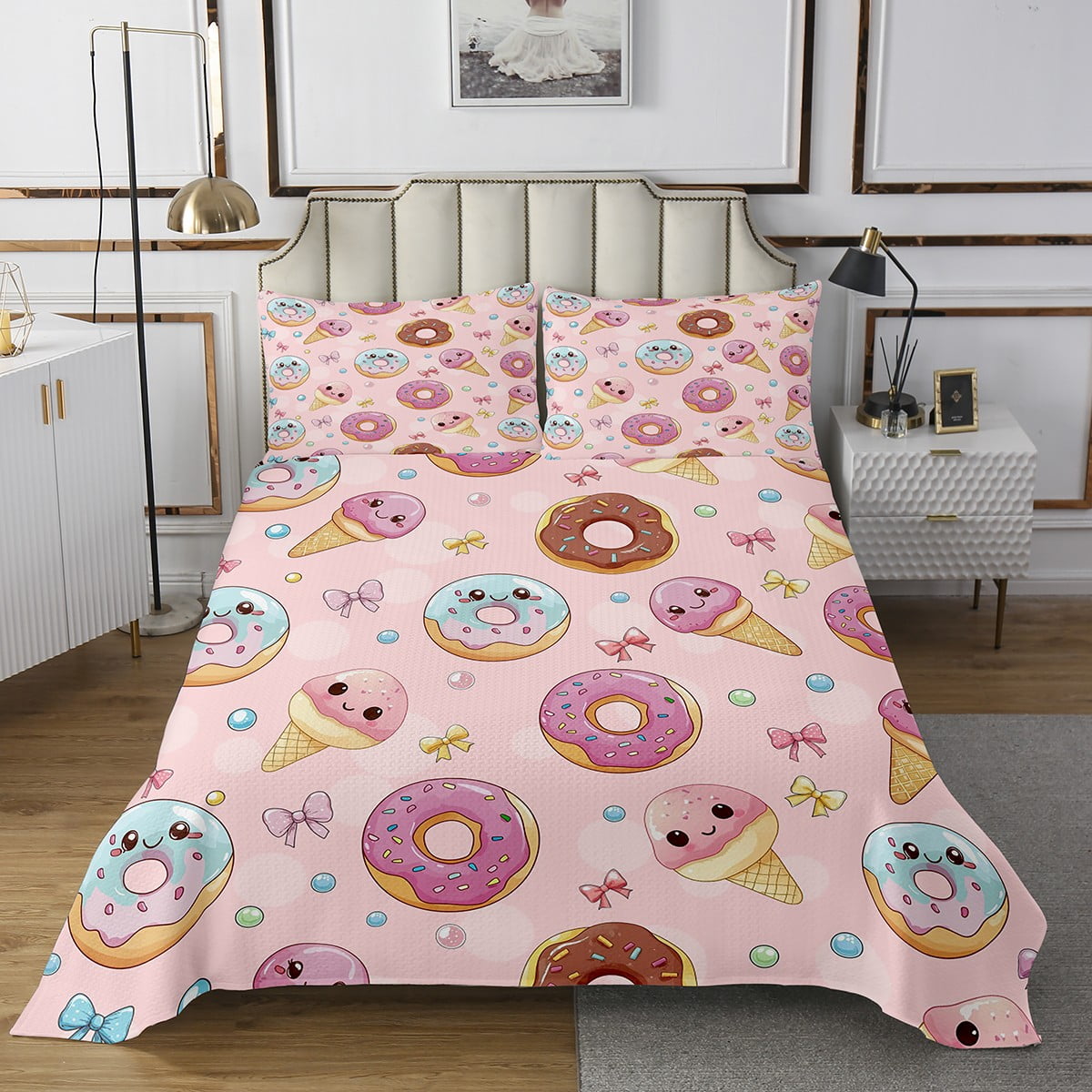 Kawaii Donut Bedspread Twin Size,Cartoon Cute Ice Cream Dessert ...