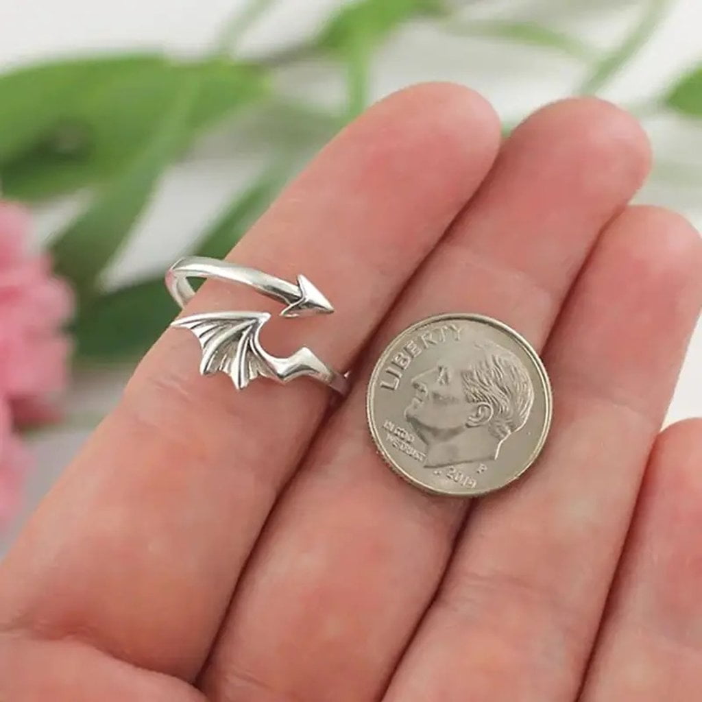 Kawaii Dragon Wing Tail Ring Silver Resizable Angel Demon Inspired Design - Walmart.com