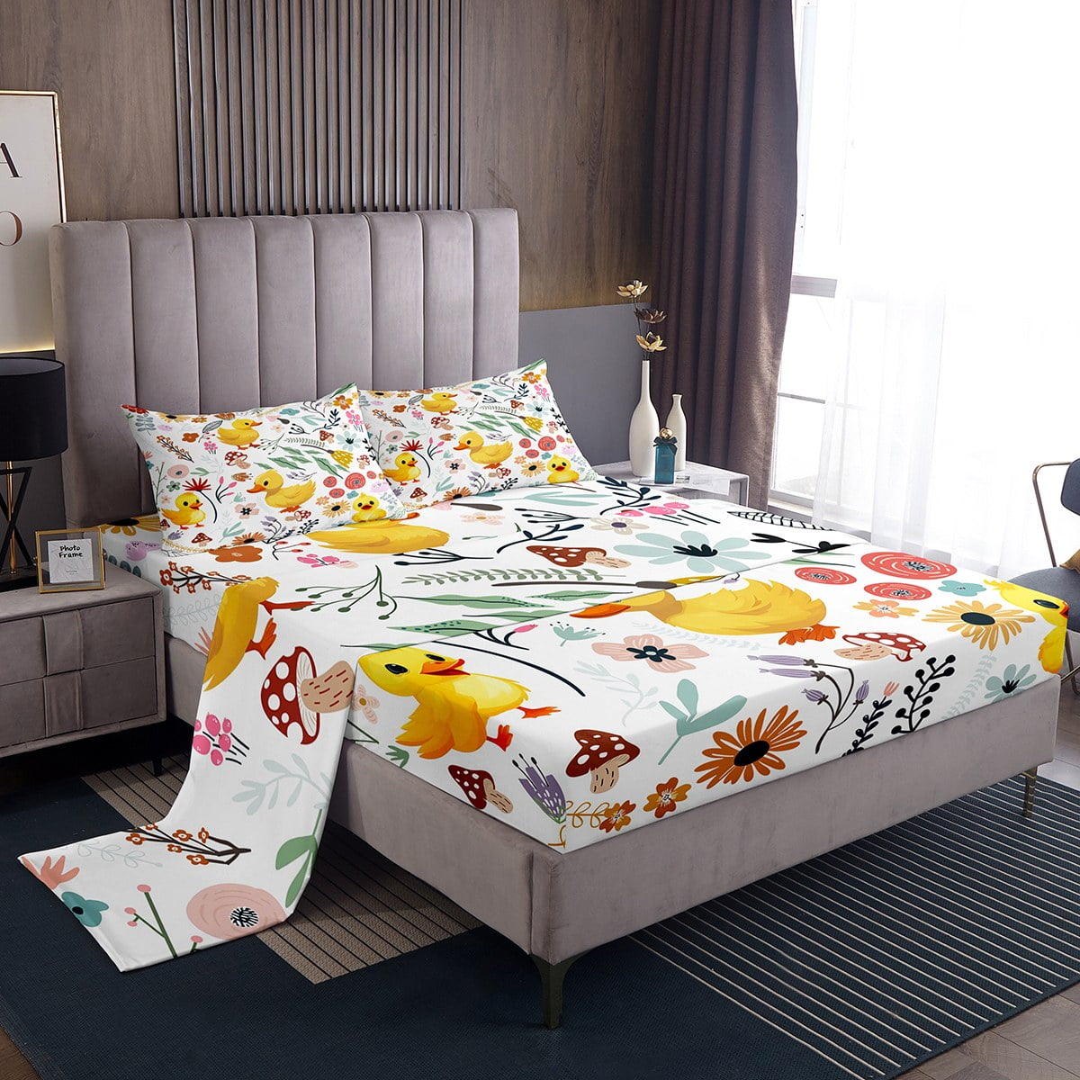 Kawaii Duck Full Sheet Set,Mushroom Floral Sheets Cartoon Animal Bed ...