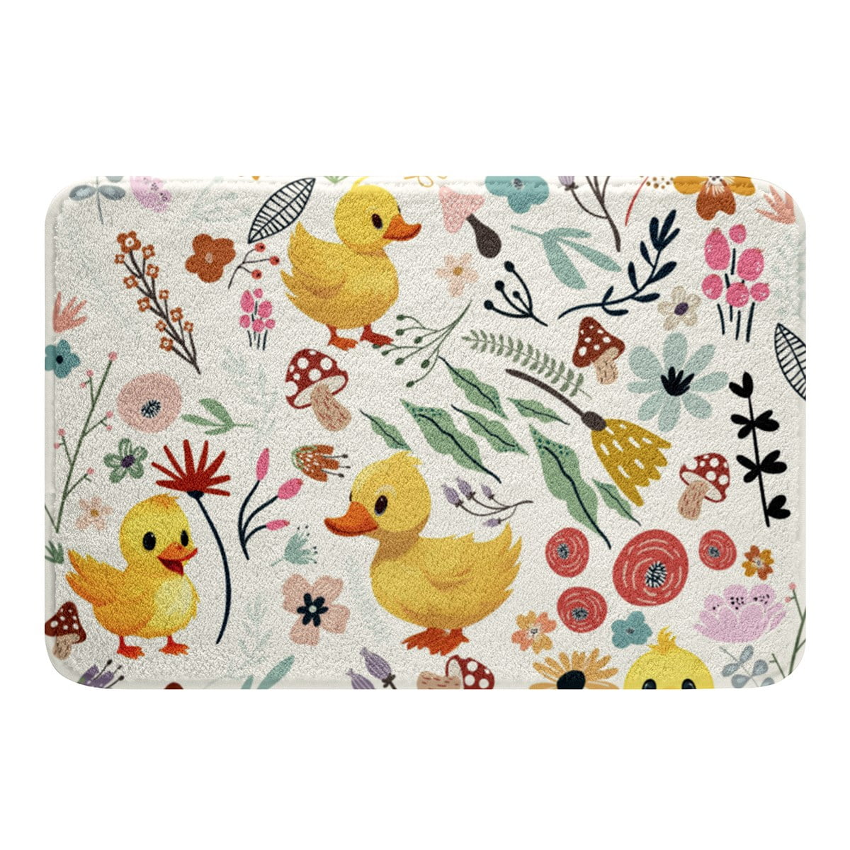 Kawaii Duck Shower Mat 20"x32",Mushroom Floral Kitchen Mat Cartoon ...