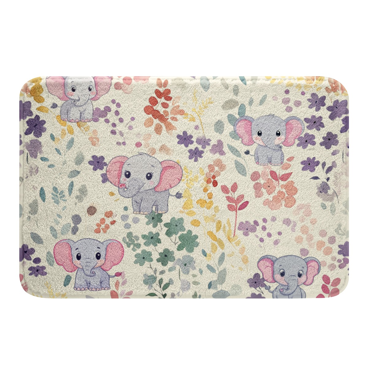 Kawaii Elephant Bathroom Rug Set,Cartoon Elephant Flower Bath Mat for ...
