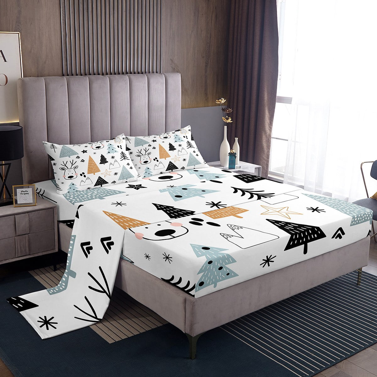 Kawaii Elk Deer Bed Sheets Set Cartoon Reindeer Twin Sheet Set ,Merry ...