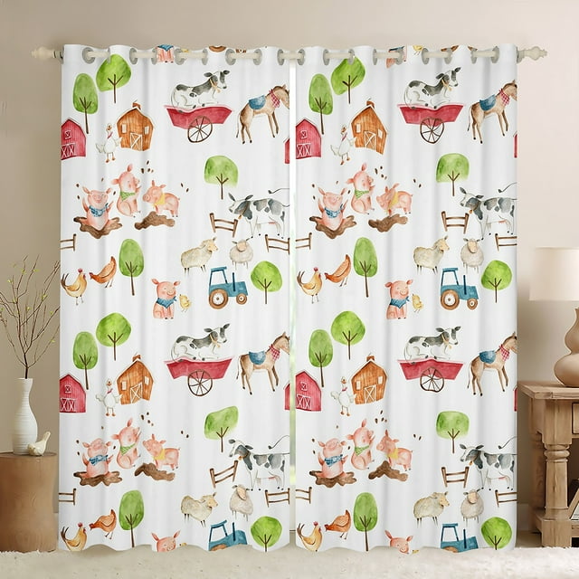 Kawaii Farm Animal Curtains for Bedroom, Horse Cow Pig Print Curtains ...
