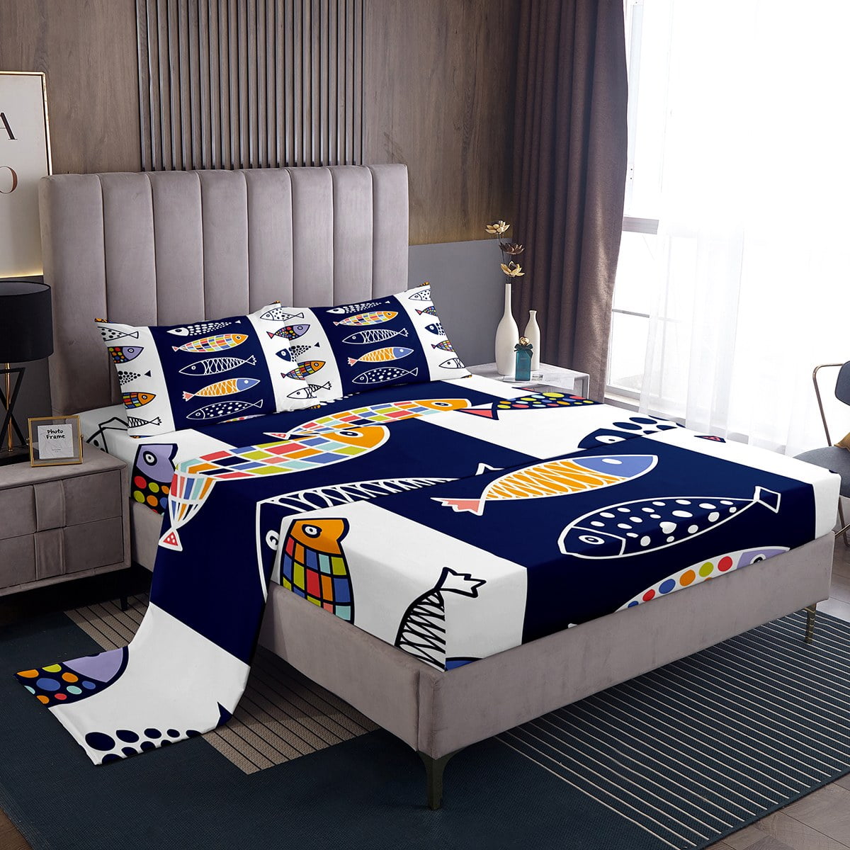 Kawaii Fishes Bed Sheets Set King, Coastal Animal Sheet Set, Aztec ...