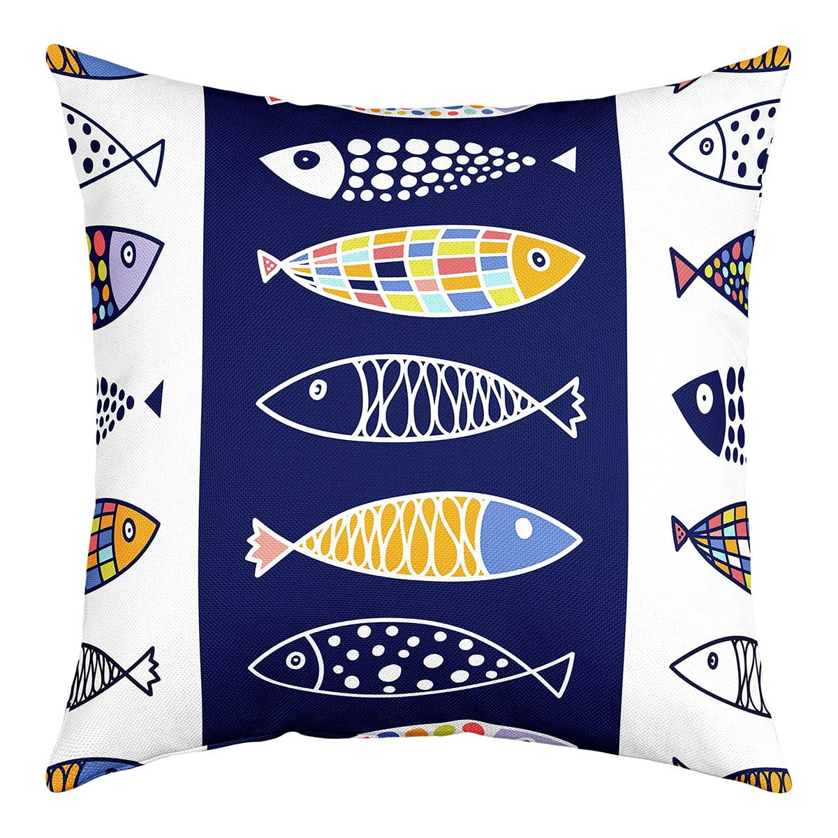 Kawaii Fishes Throw Pillow Cover 20x20 Inch, Coastal Animal Cushion ...