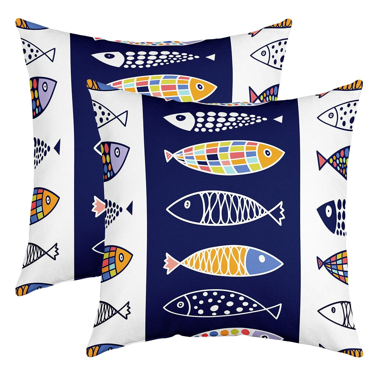 Kawaii Fishes Throw Pillow Covers 22x22 Inch Pack of 2, Coastal Animal ...