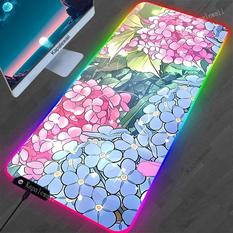 Kawaii Flower RGB Gaming Mousepad Big LED Gamer Mousepads PC Desk Mat ...