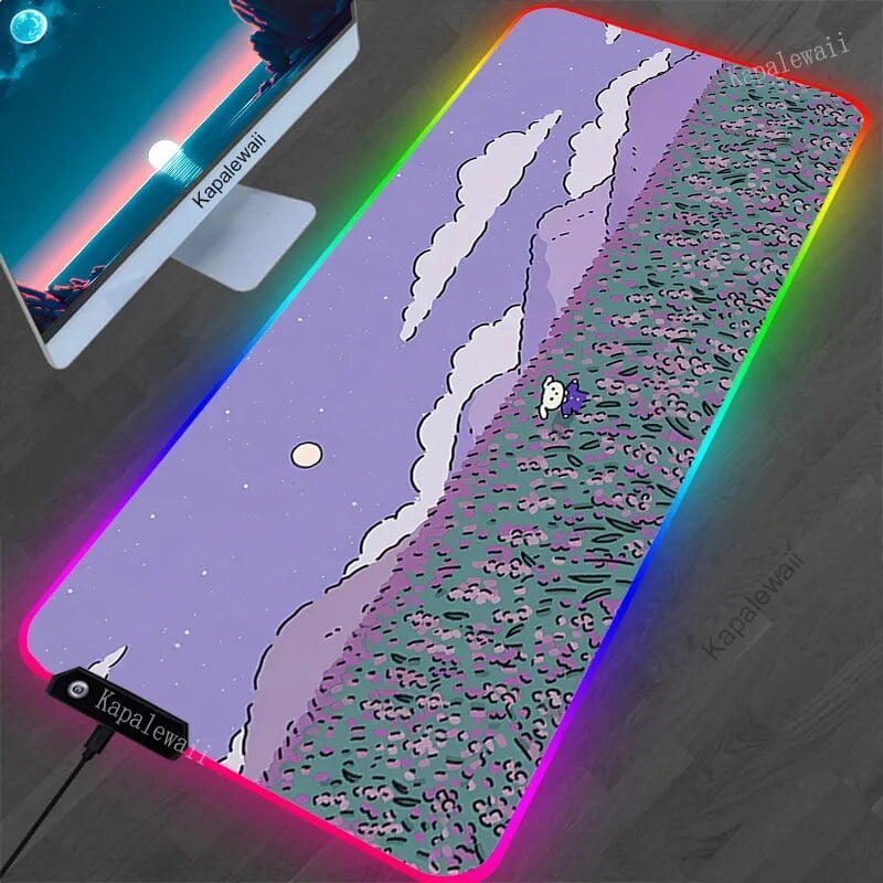 Kawaii Flower RGB Gaming Mousepad Big LED Gamer Mousepads PC Desk Mat ...