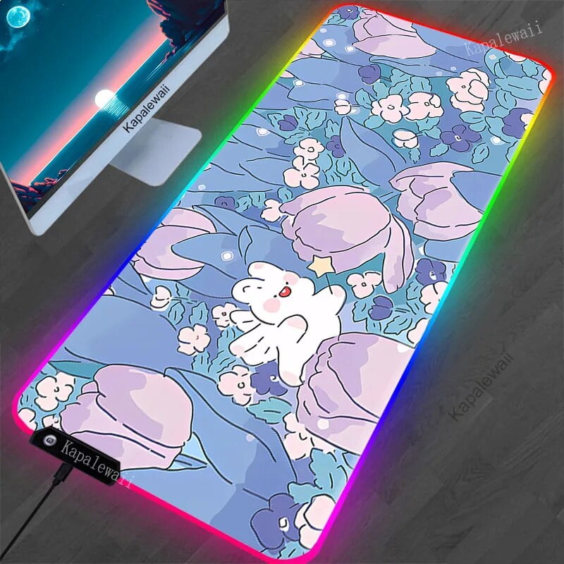 Kawaii Flower RGB Gaming Mousepad Big LED Gamer Mousepads PC Desk Mat ...