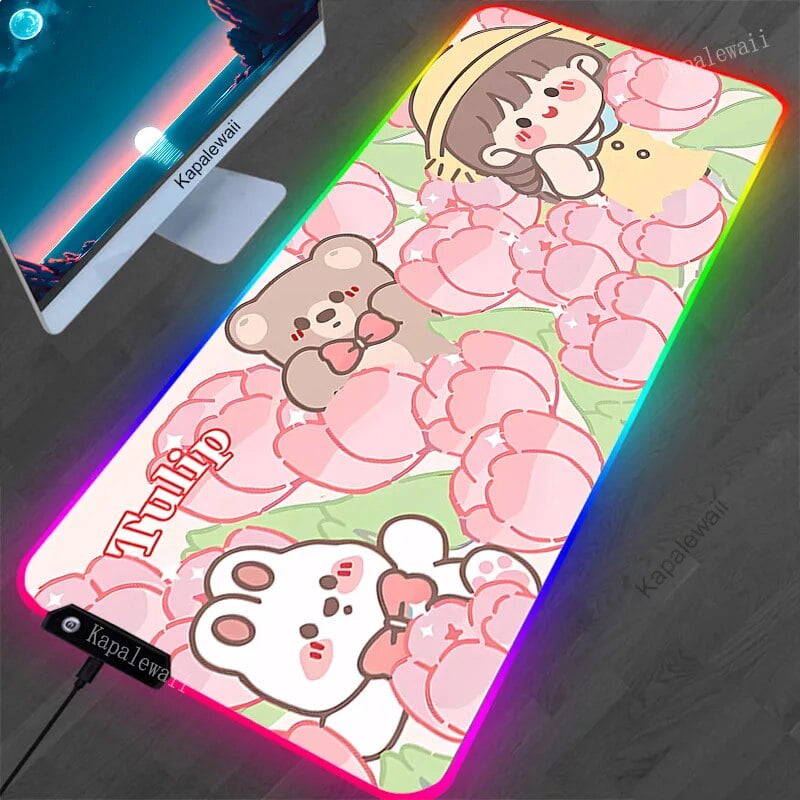 Kawaii Flower RGB Gaming Mousepad Big LED Gamer Mousepads PC Desk Mat Mouse Pad Large Keyboard ...
