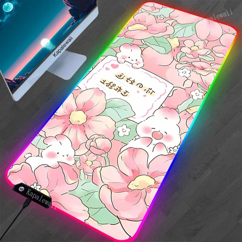 Kawaii Flower RGB Gaming Mousepad Big LED Gamer Mousepads PC Desk Mat ...