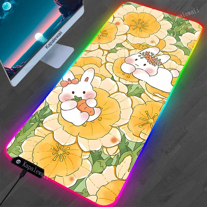 Kawaii Flower RGB Gaming Mousepad Big LED Gamer Mousepads PC Desk Mat ...
