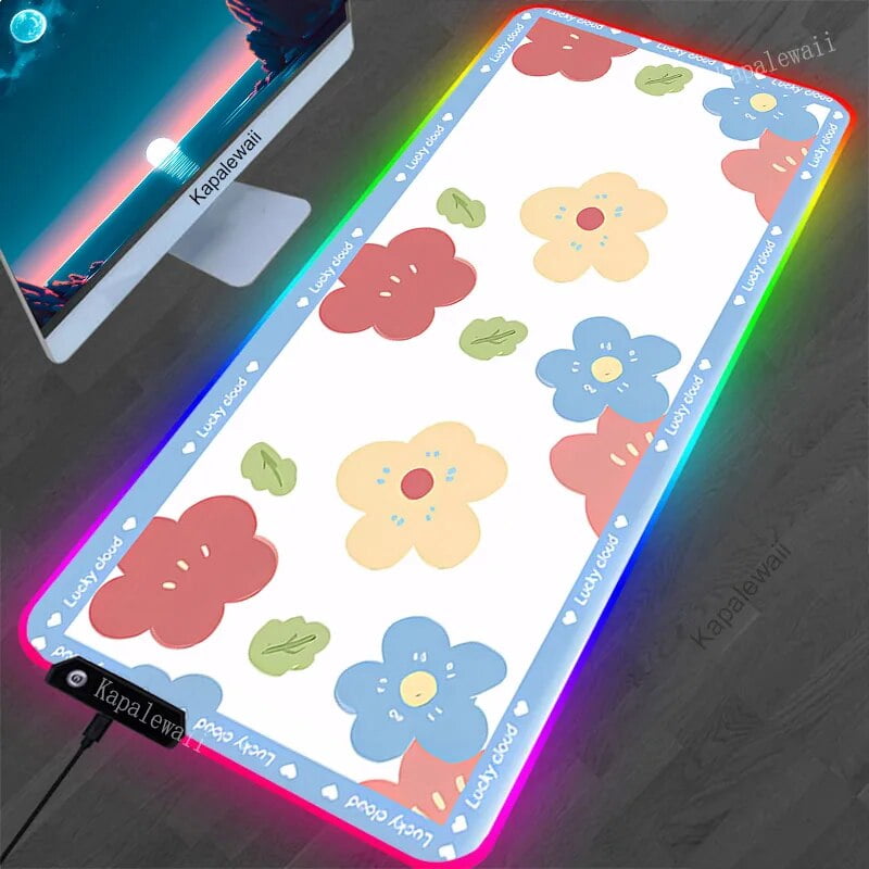 Kawaii Flower RGB Gaming Mousepad Big LED Gamer Mousepads PC Desk Mat ...