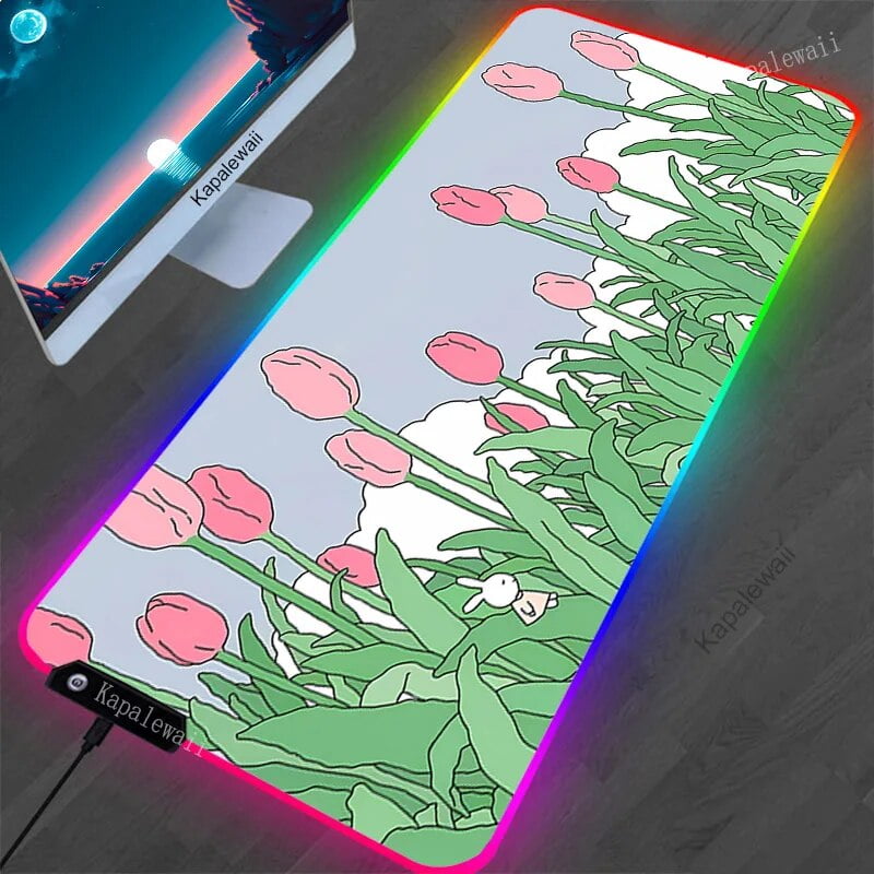 Kawaii Flower RGB Gaming Mousepad Big LED Gamer Mousepads PC Desk Mat ...