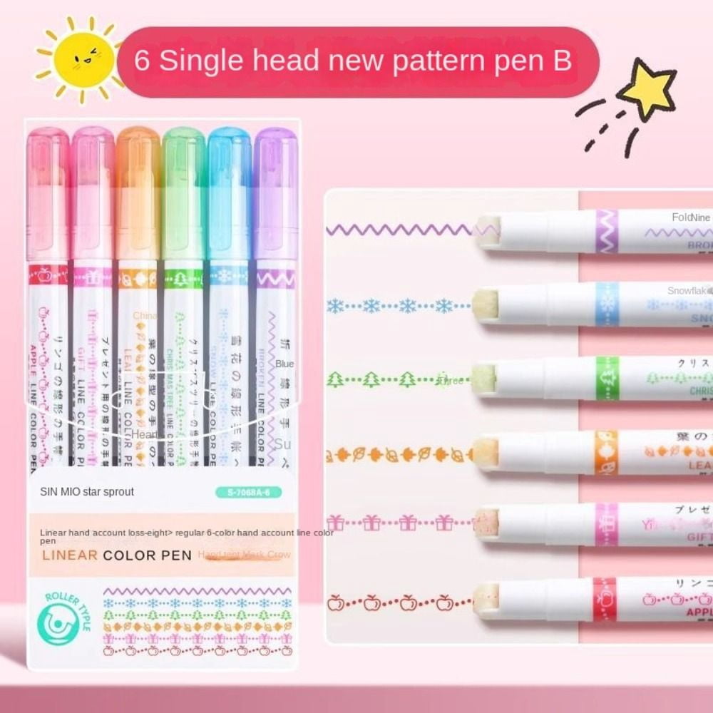 Kawaii Flowers Line Shaped Highlighter Pens Roller Tip Curve Liner ...