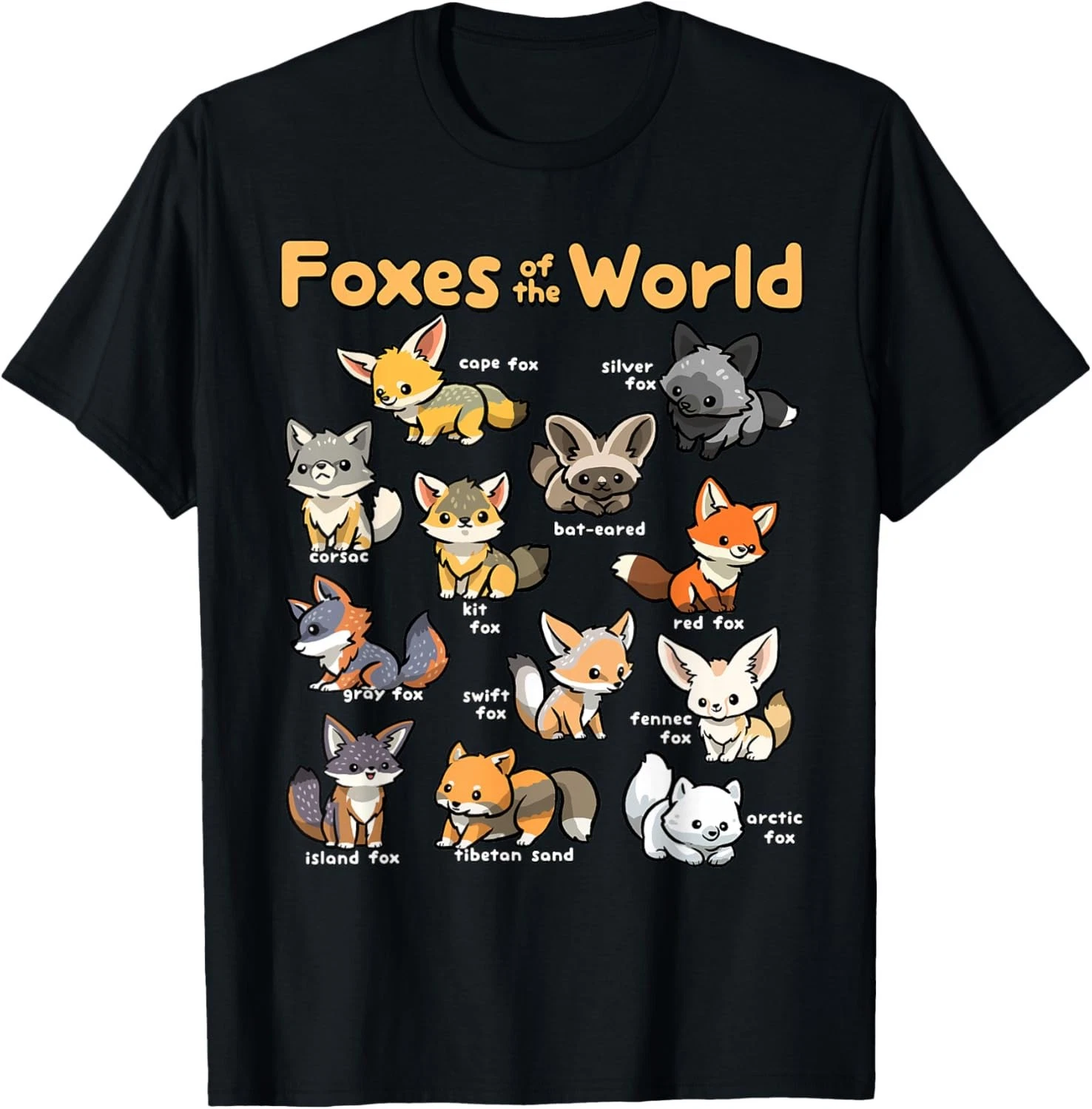Kawaii Fox Animals Of The World Educational Wildlife Lover Unisex T ...