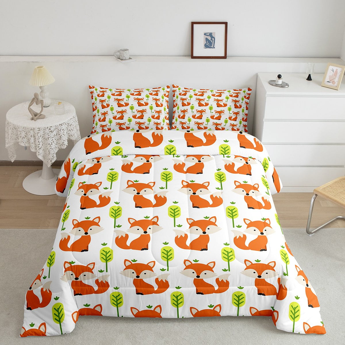Kawaii Fox Bedding Comforter Sets Cartoon Wild Animal Print Bedding ...