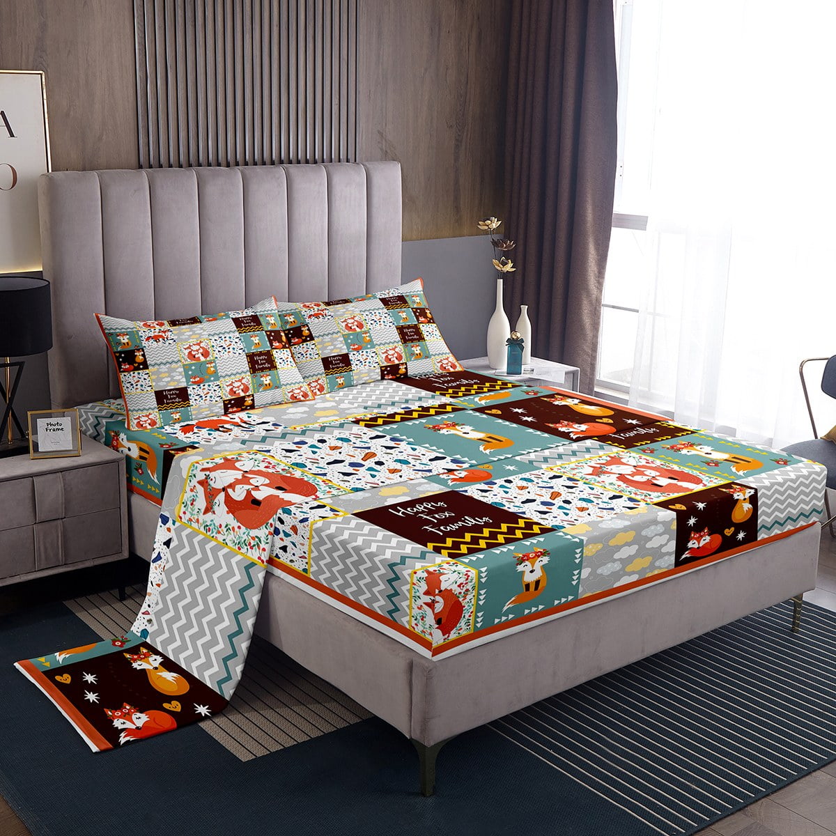 Kawaii Fox Sheet Set Queen Size,Jungle Wild Animal Bed Sheets Cartoon ...