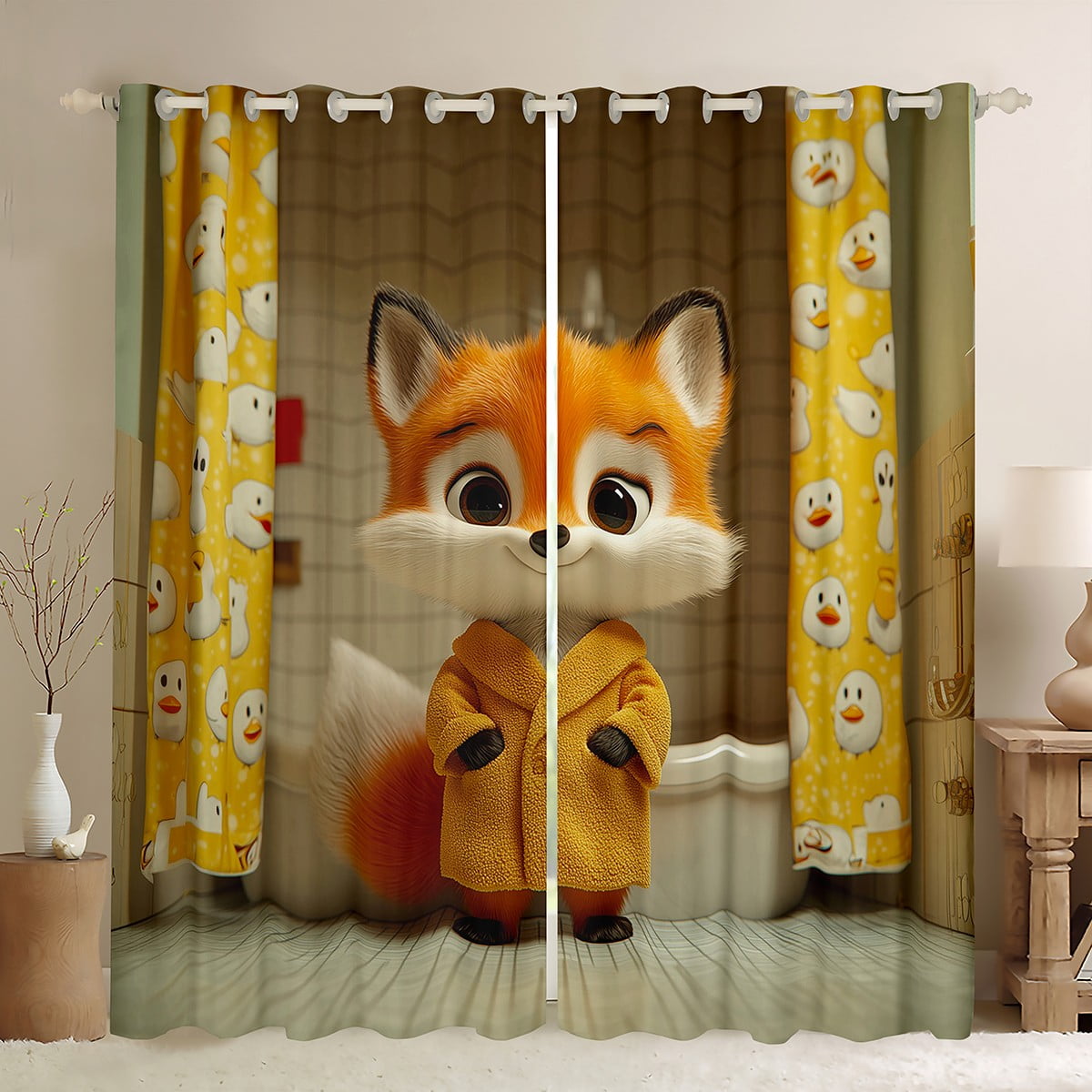 Kawaii Fox Window Curtains Cute Wildlife Animal Window Treatments like ...
