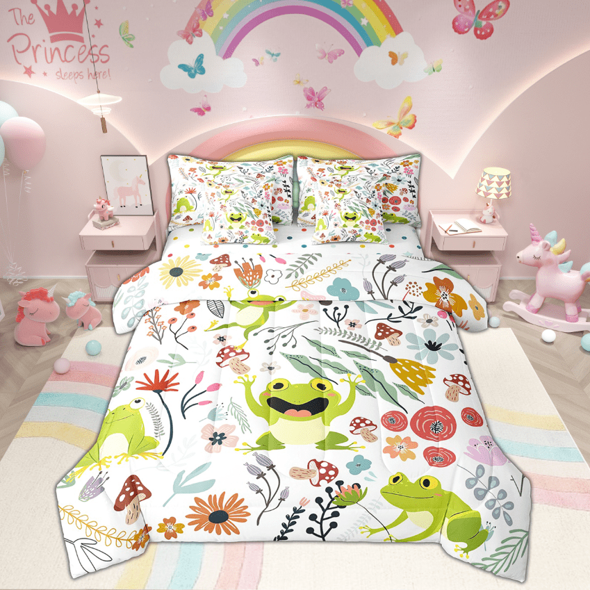 Kawaii Frog Bed in a Bag King Size Comforter Set 7 Pieces,Mushroom ...