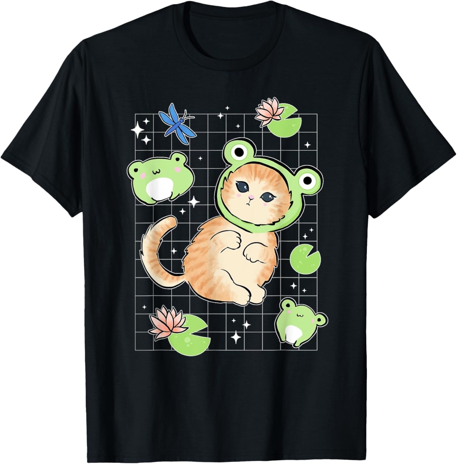 Kawaii Frog & Cat in Frog Hat – Retro 90s Cottagecore Aesthetic T-Shirt ...