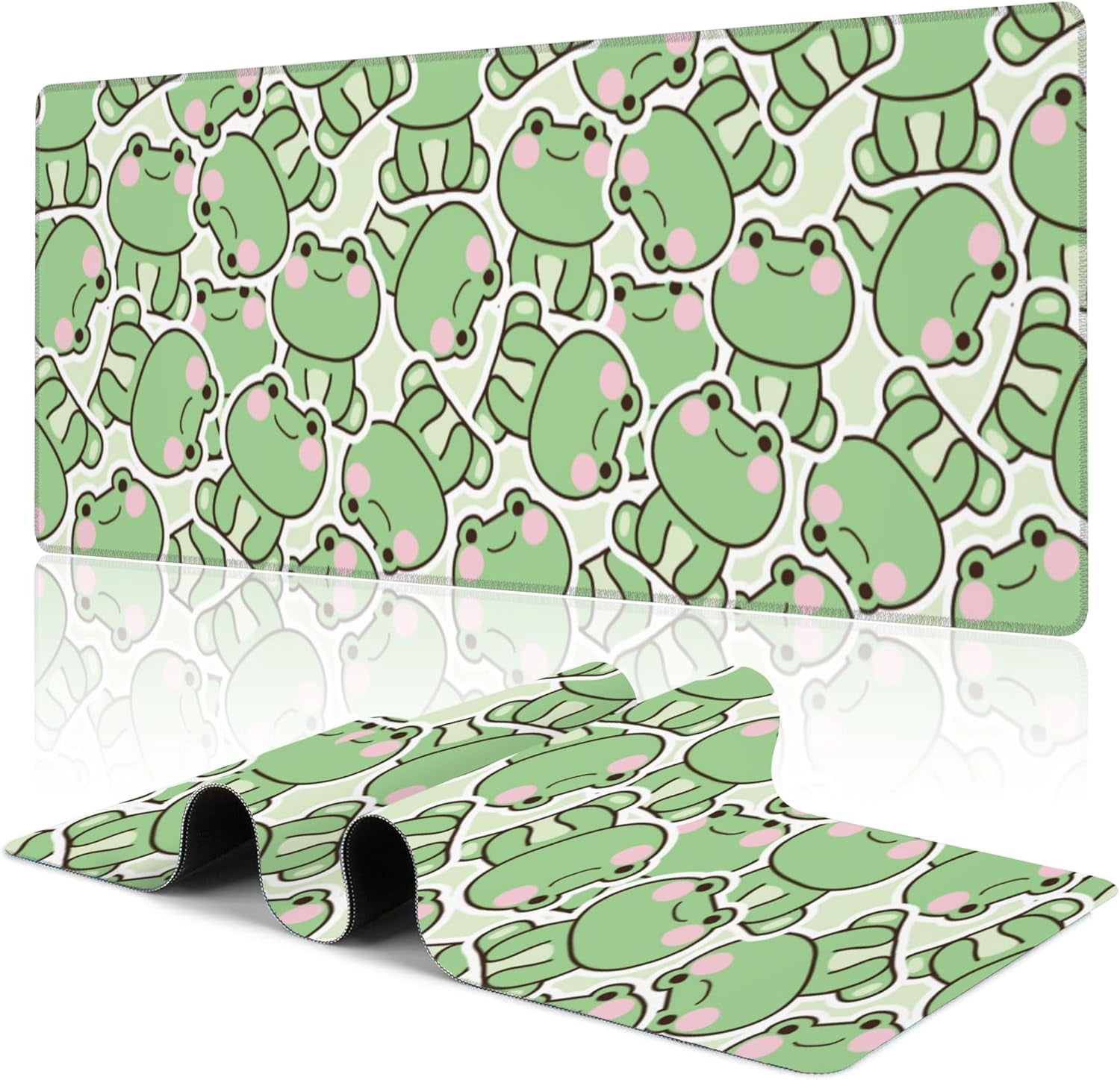 Kawaii Frog Gaming Mouse Pad,Green Desk Mat,31.5"X15.7" Large Desk Pad ...