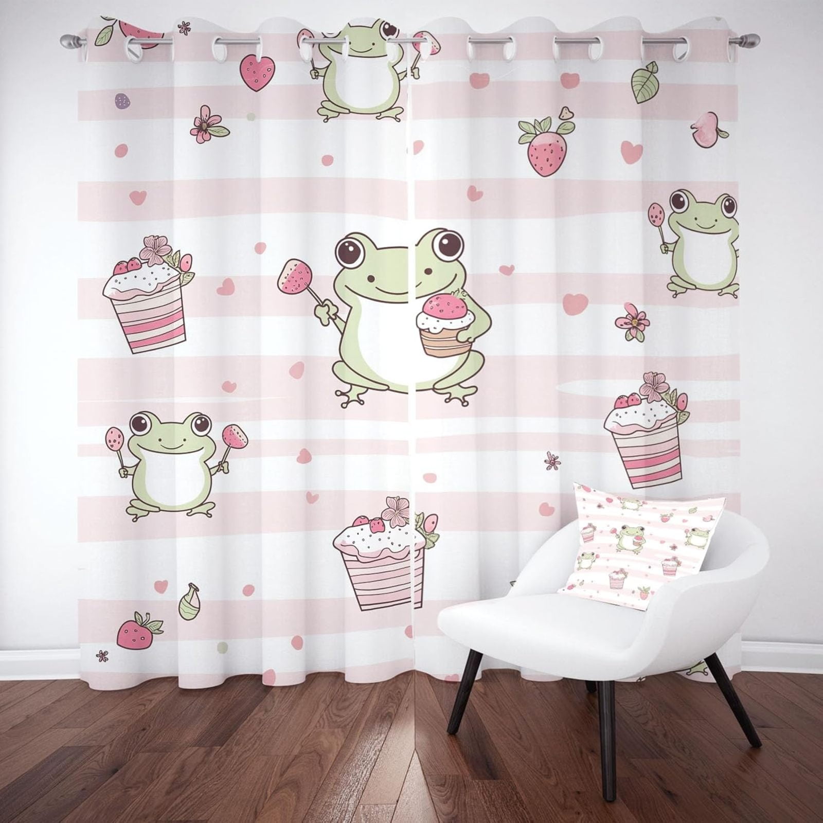 Kawaii Frog Grommet Curtains, Cartoon Animal Blackout Curtain Thermal ...